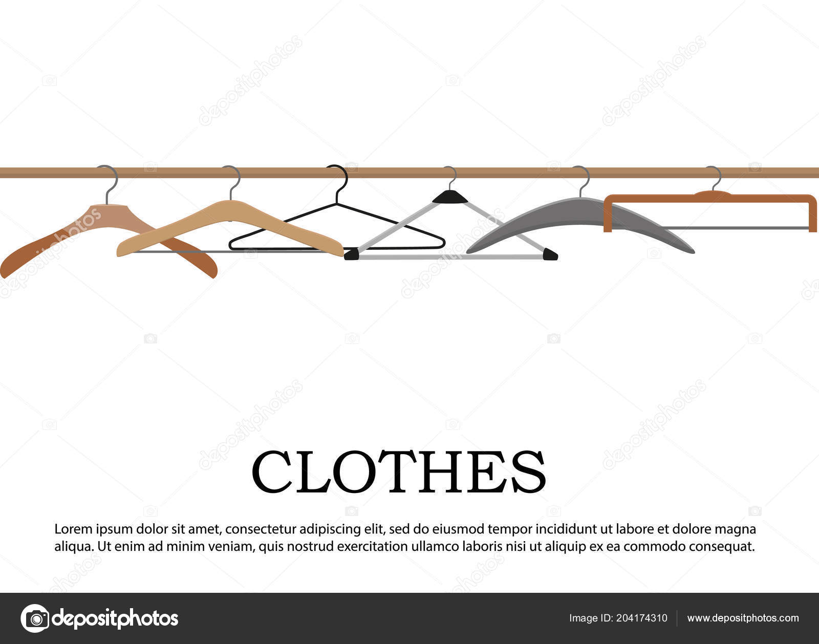 Realistic wooden hangers. For coats, sweaters, dresses, skirts, pants ...