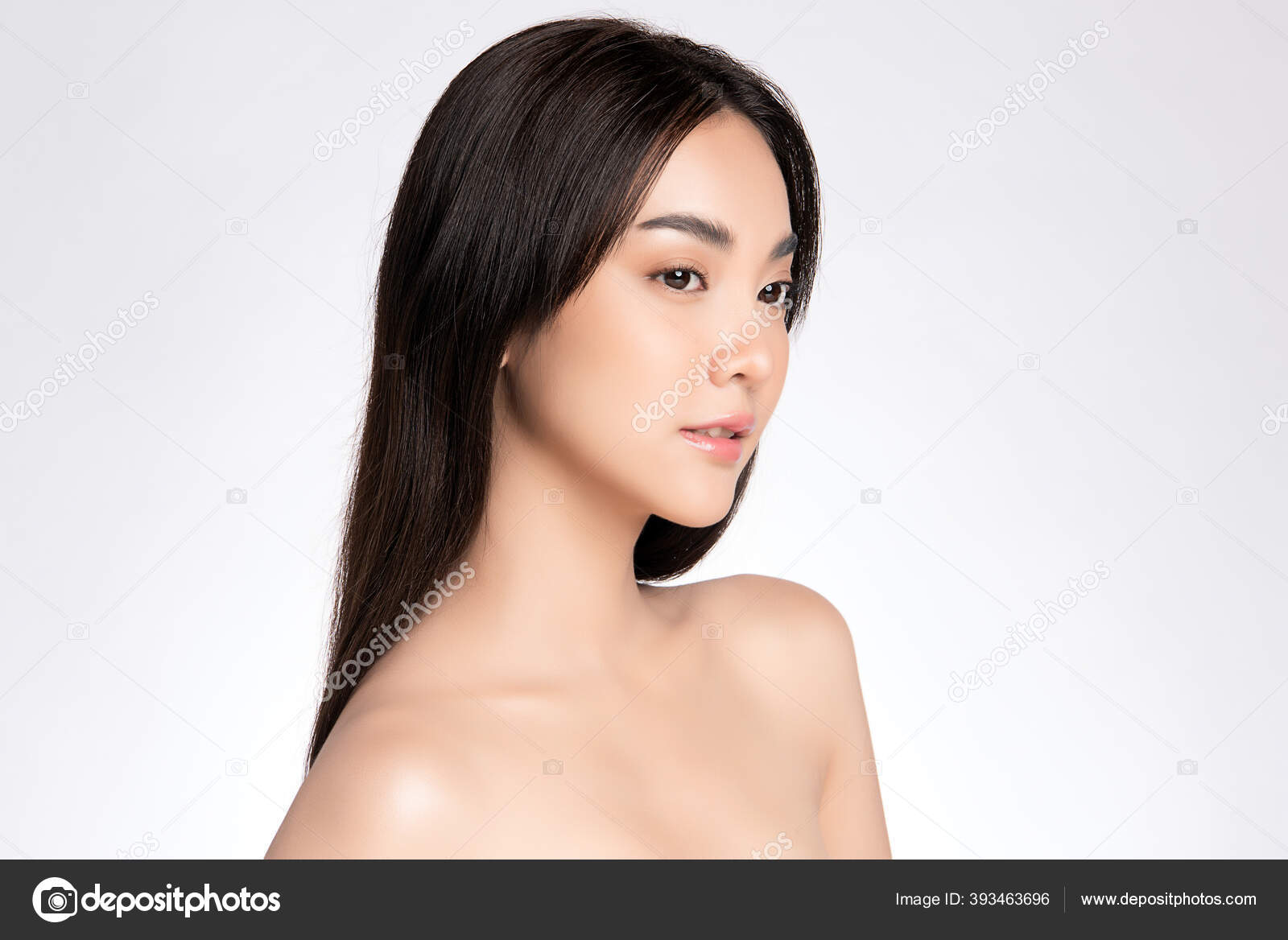 Side View Beautiful Young Asian Woman Clean Fresh Skin White Stock ...