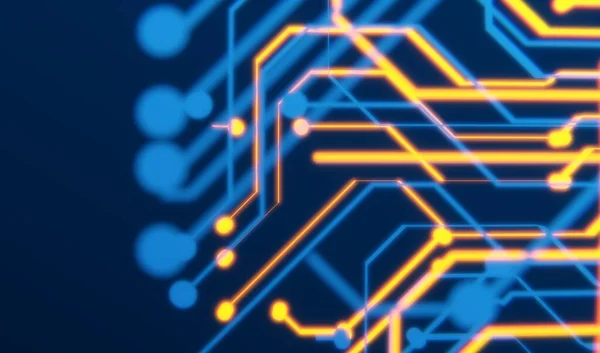 3D Rendering of abstract binary data in digital line form and flare ray lights. Concept for ...