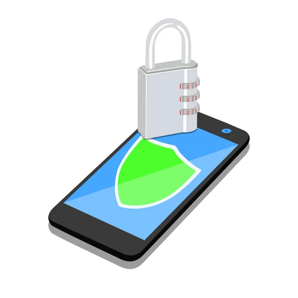 el concepto de protecci n segura de los datos personales en un tel fono inteligente, ilustraci n ...