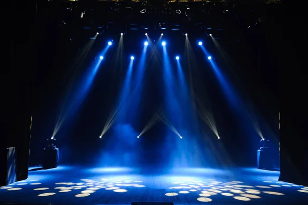Free stage with lights, lighting devices. Night show. - Stock Image ...