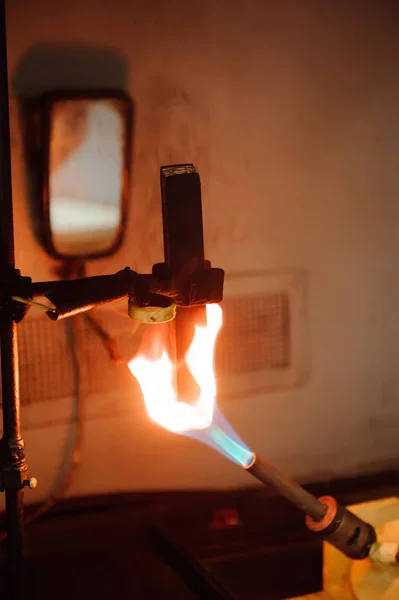 Engineer set up and testing old machine in factory - Stock Image ...