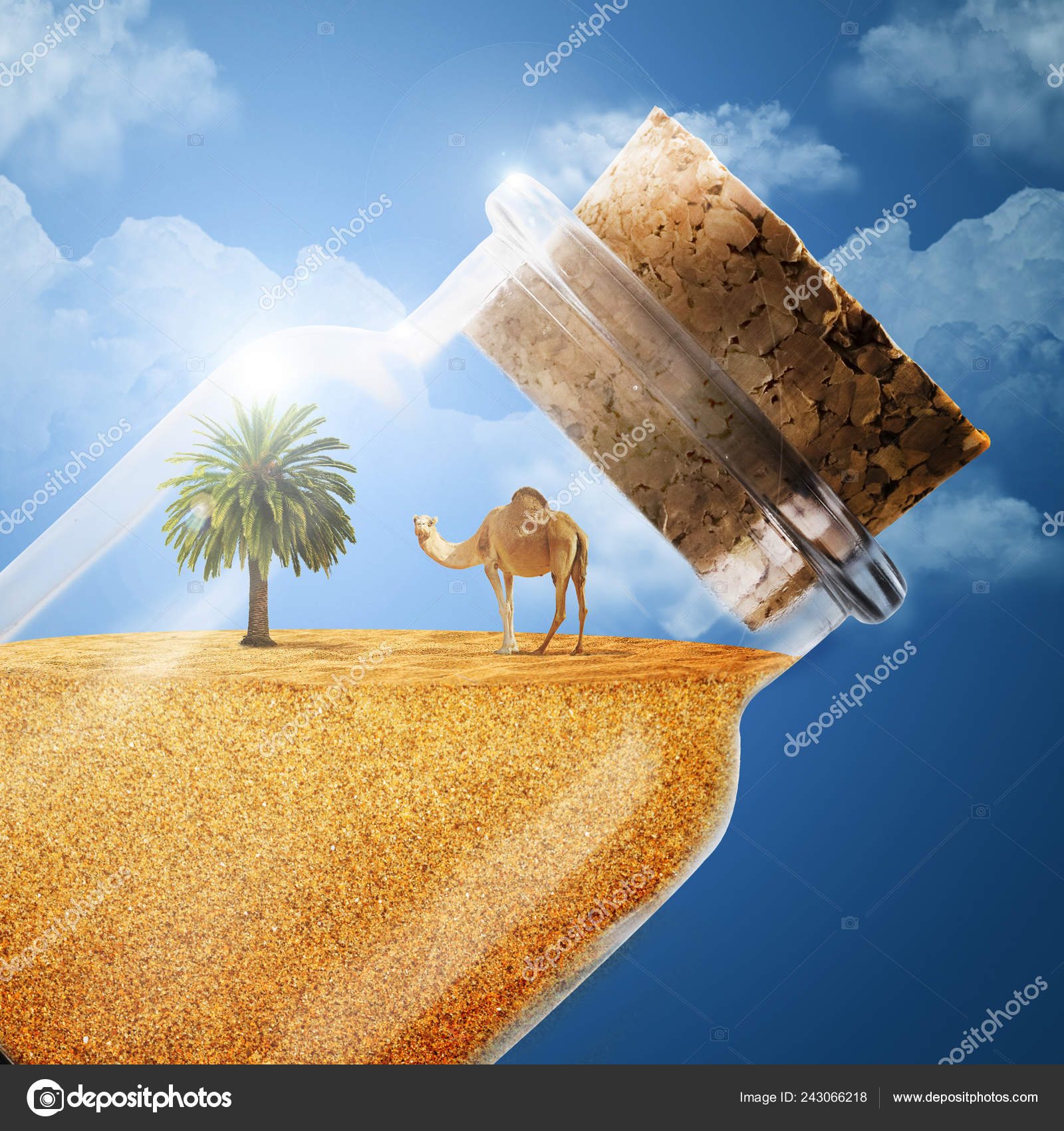 Camel Palm Tree Bottle Sand Desert Bottle Camel Desert Bottle Stock ...