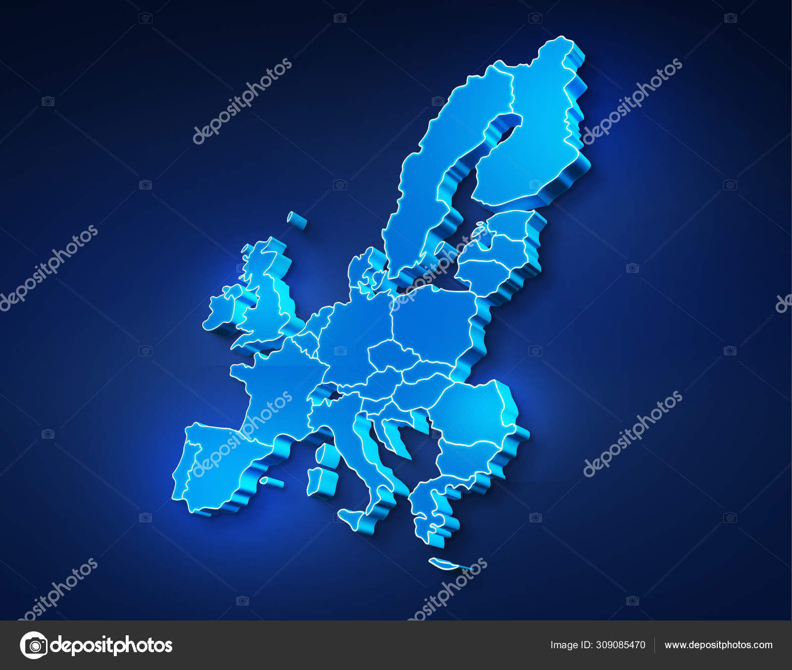 Blue Map European Union Dark Blue Background Illustration Map European ...