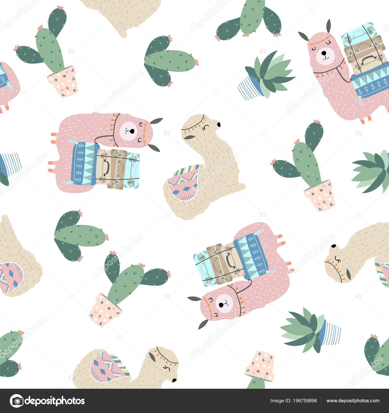 Cute Pastel Greeting Card Llama Cactus Scandinavian Style Stock Vector ...