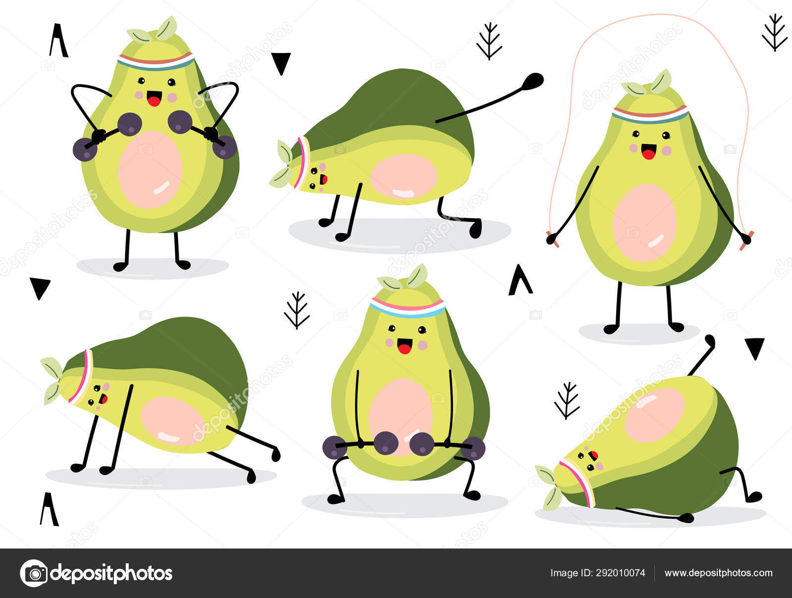 Funny avocado object collection with leaf,avocado exercise,geome Stock ...