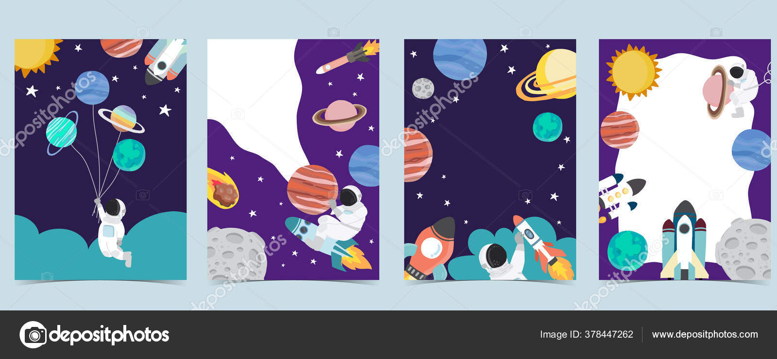 Collection Space Background Set Astronaut Planet Moon Star Rocket ...