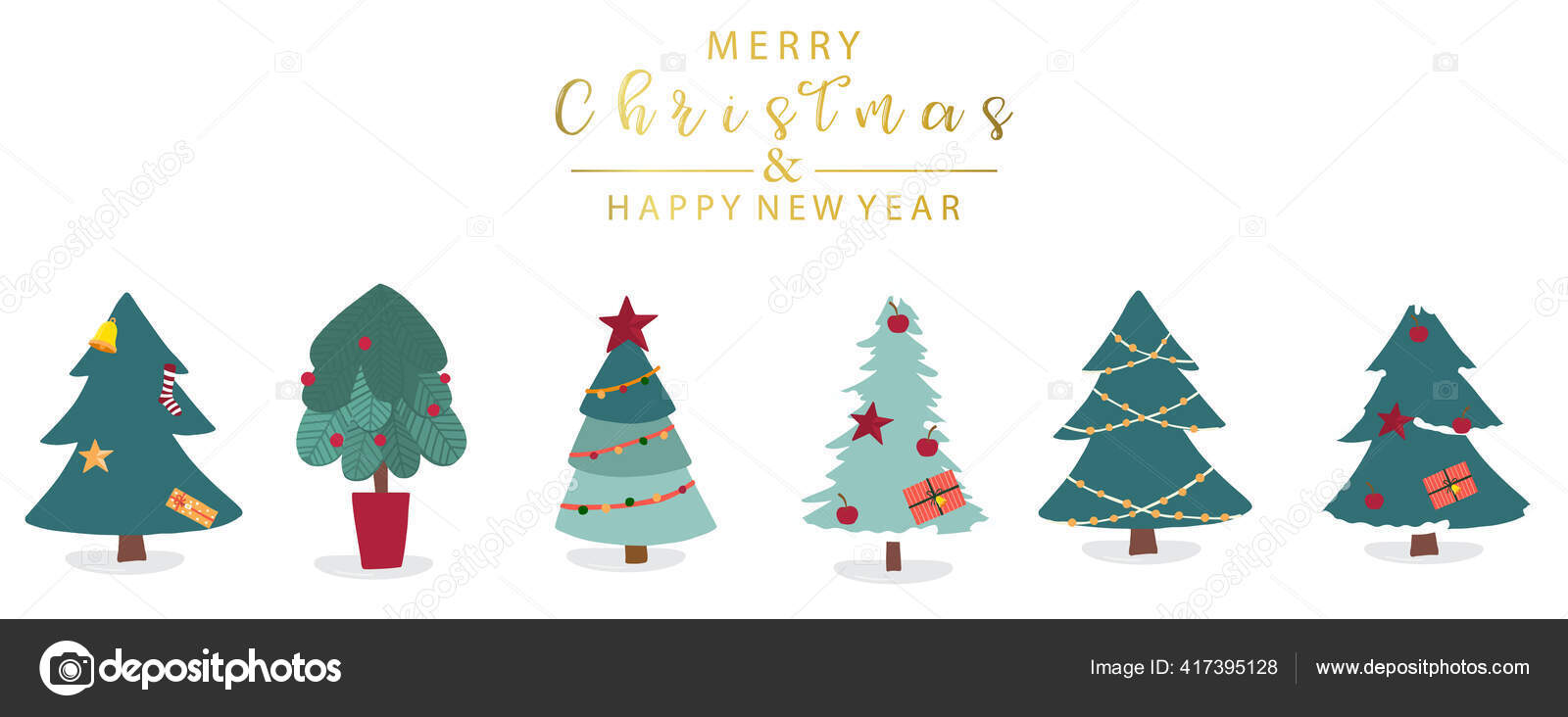 Cute Christmas Tree Object White Background Gold Wording Stock Vector ...