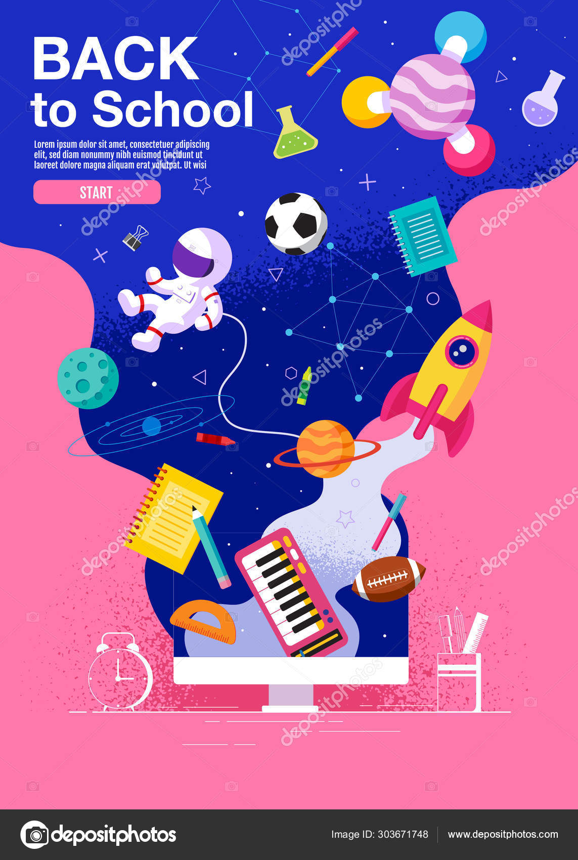 Back to school ,inspiration, poster, flat design colorful, vecto Stock ...