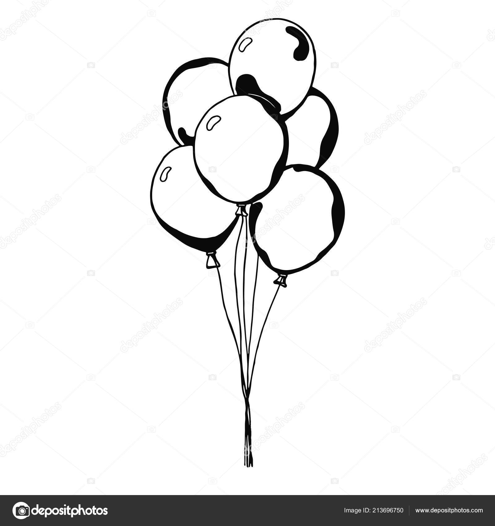 Group Balloons String Hand Drawn Isolated White Background Vector ...