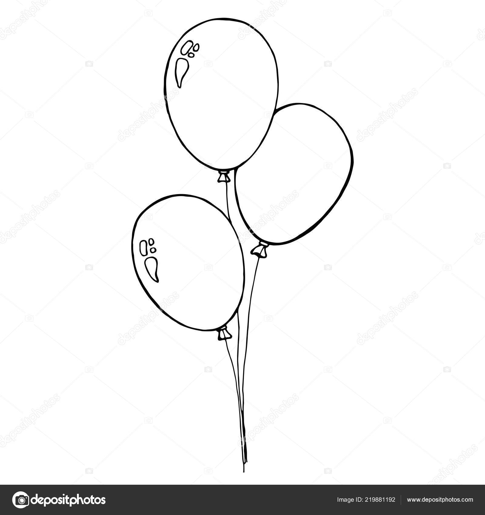 Three Balloons String Hand Drawn Isolated White Background Vector ...