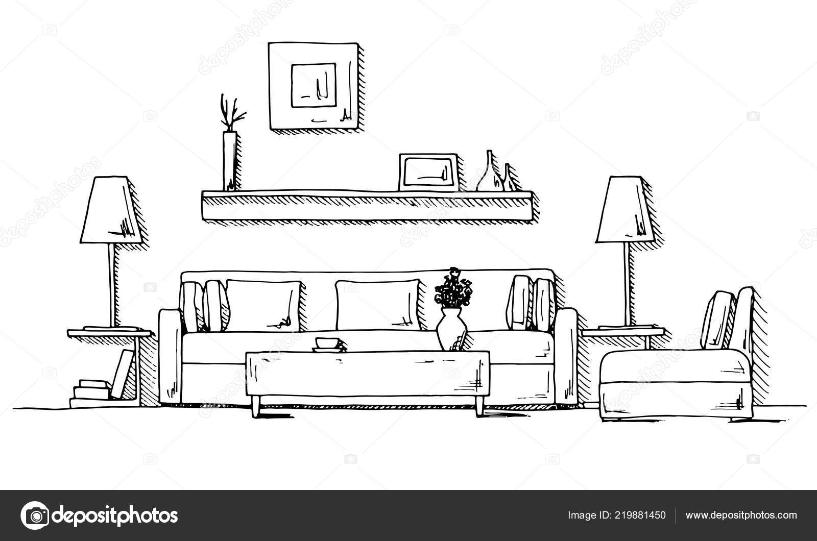 Bosquejo Lineal Del Interior Ilustración Vectorial Dibujada Mano Estilo ...