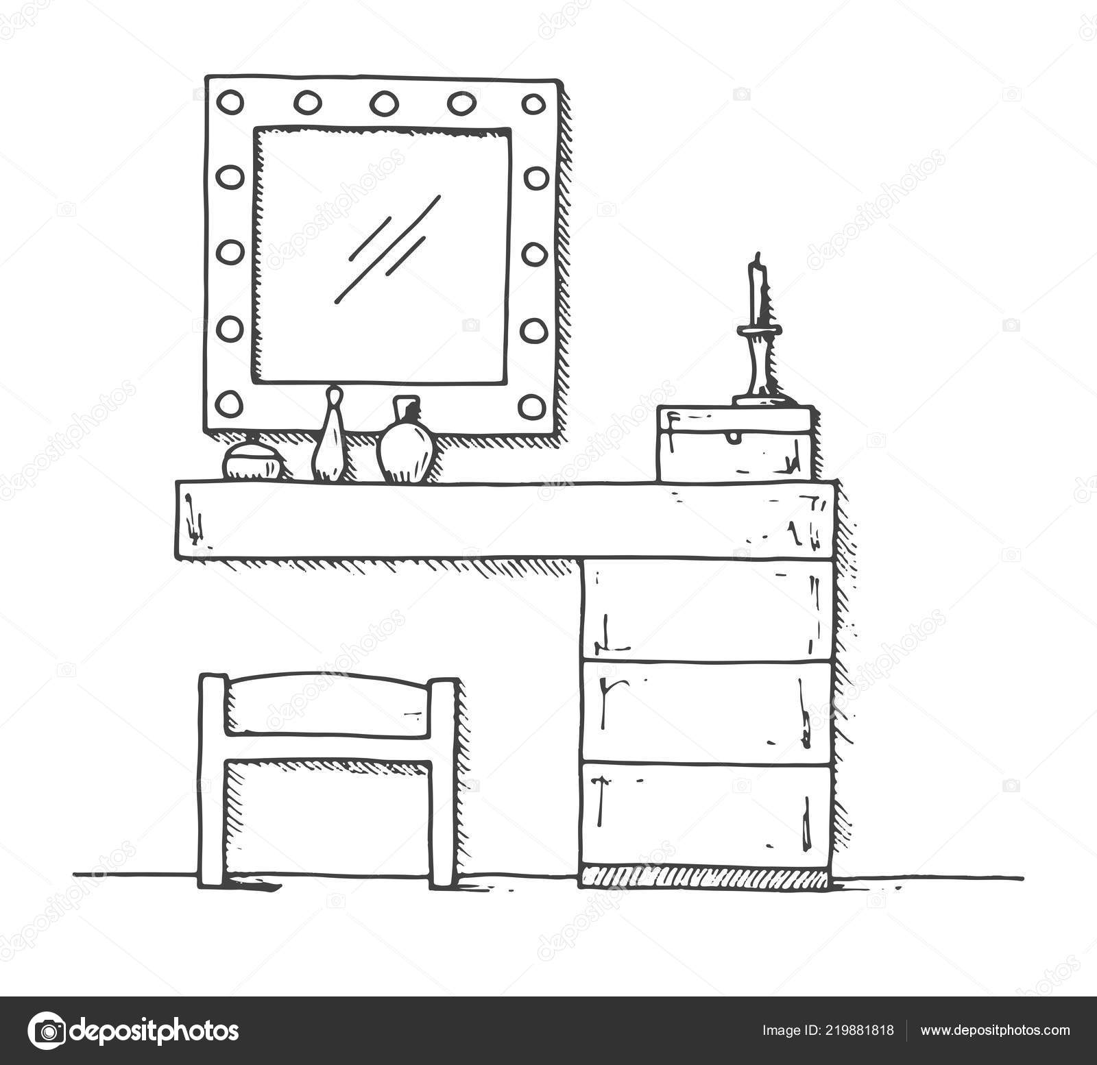 Dressing Table Sketch Style Vector Illustration Hand Drawn Stock Vector ...