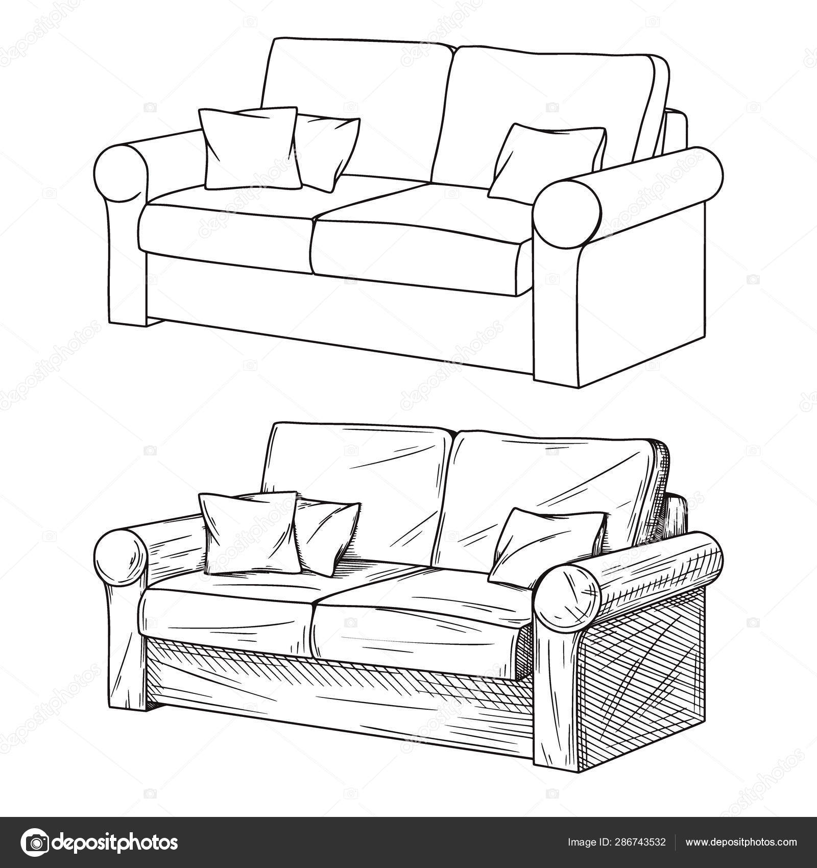 Realistic sketch of sofas isolated on white background. Vector Stock ...