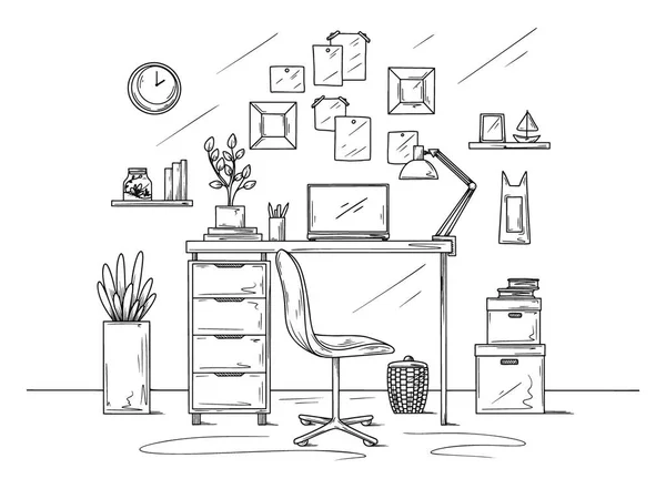 Sketch Room Office Chair Desk Various Objects Table Sketch Workspace ...