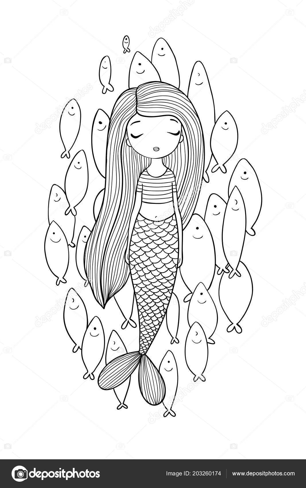 Beautiful little mermaid and fish. Siren. Stock Vector by ©Natasha ...