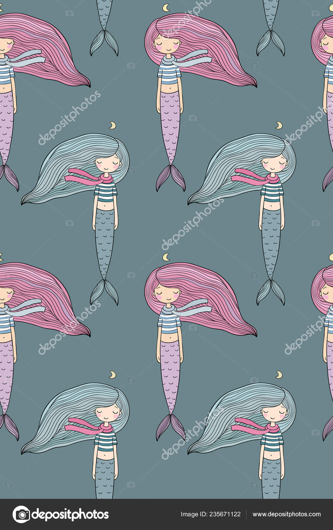 Pattern with cute little mermaid. Siren. Sea theme. Stock Vector by ...