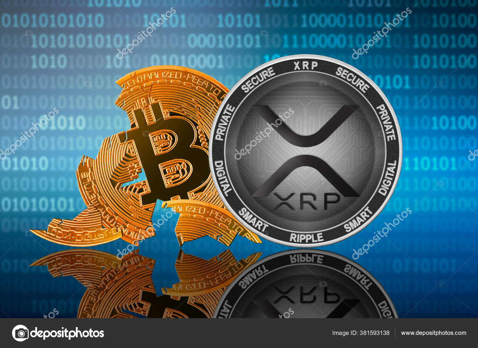 Xrp Coin Stands Front Cracked Coin Bitcoin Binary Code Background — Stock Editorial Photo ...