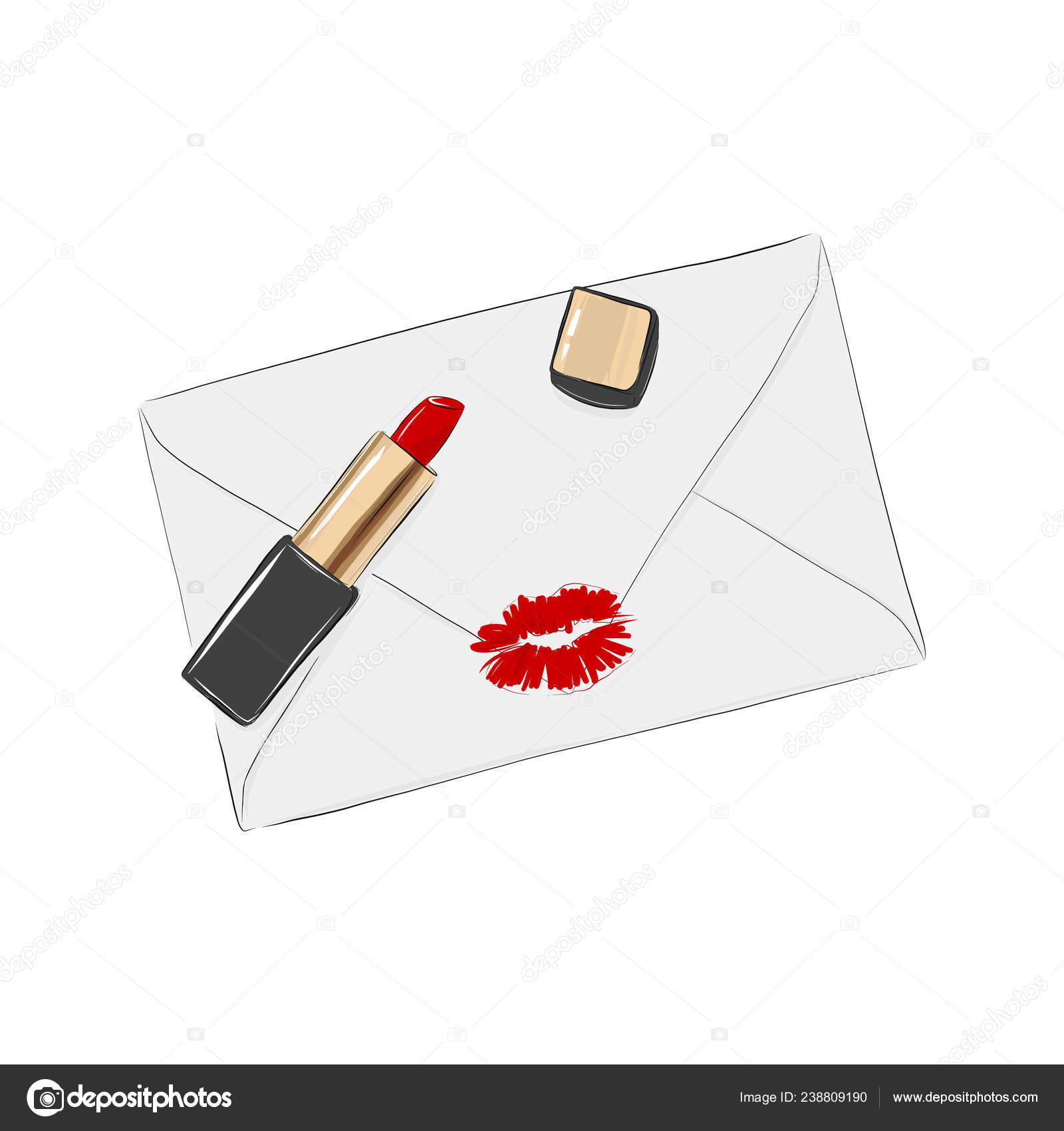 Paper Envelope Red Lips Stamp Romantic Valentines Illustration Red ...