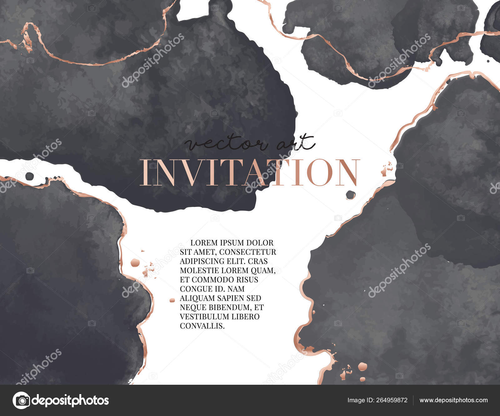 Desain emas mewah hitam. Watercolor splash Vector kartu undangan ...