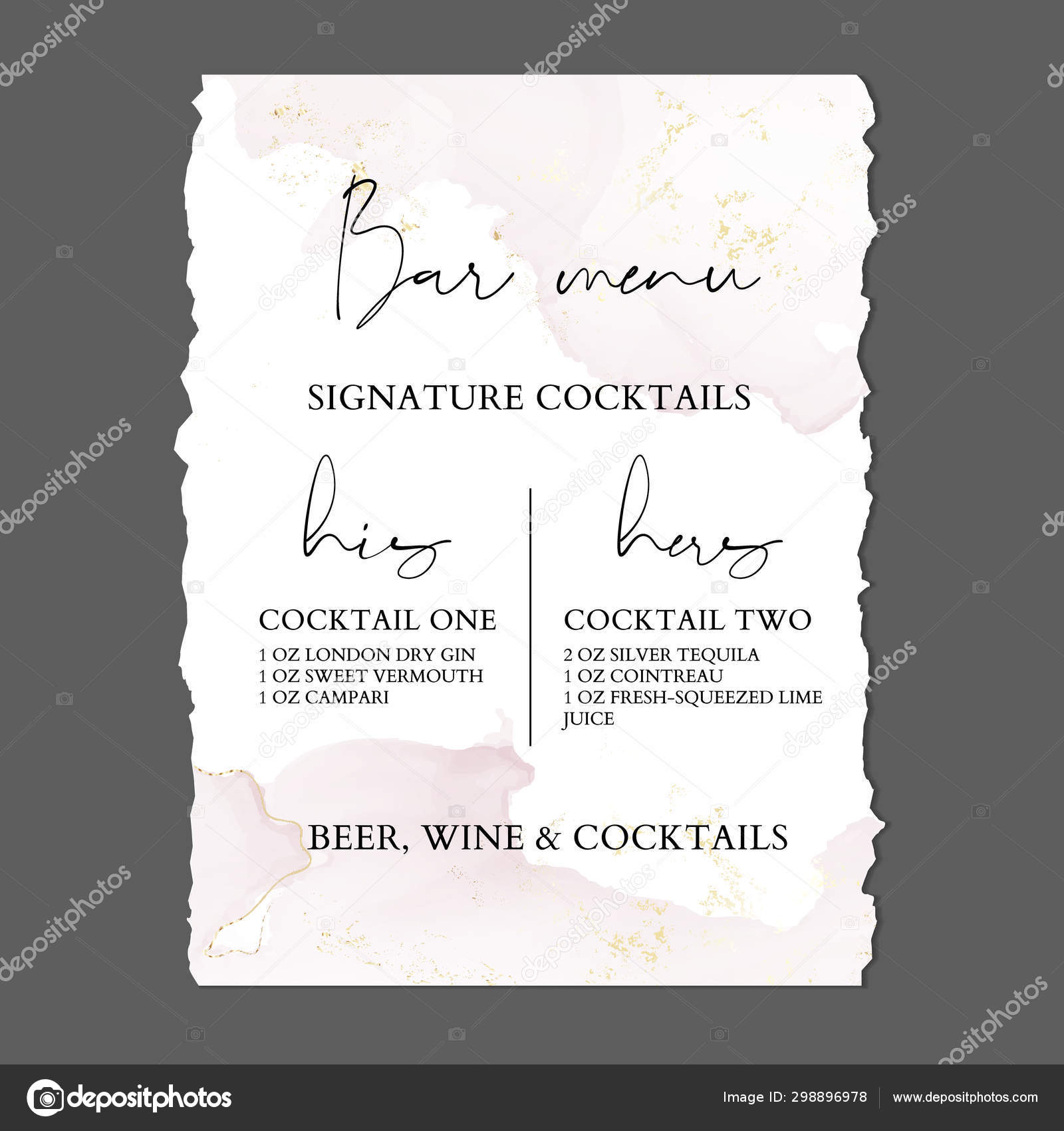 Golden brush tender simple wedding card with rose gold marble texture ...