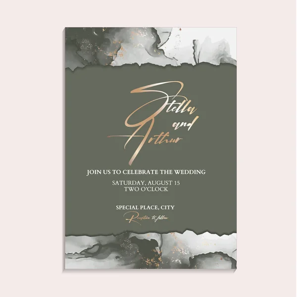 Wedding green invitation cards with Luxury gold and rustic marble ...