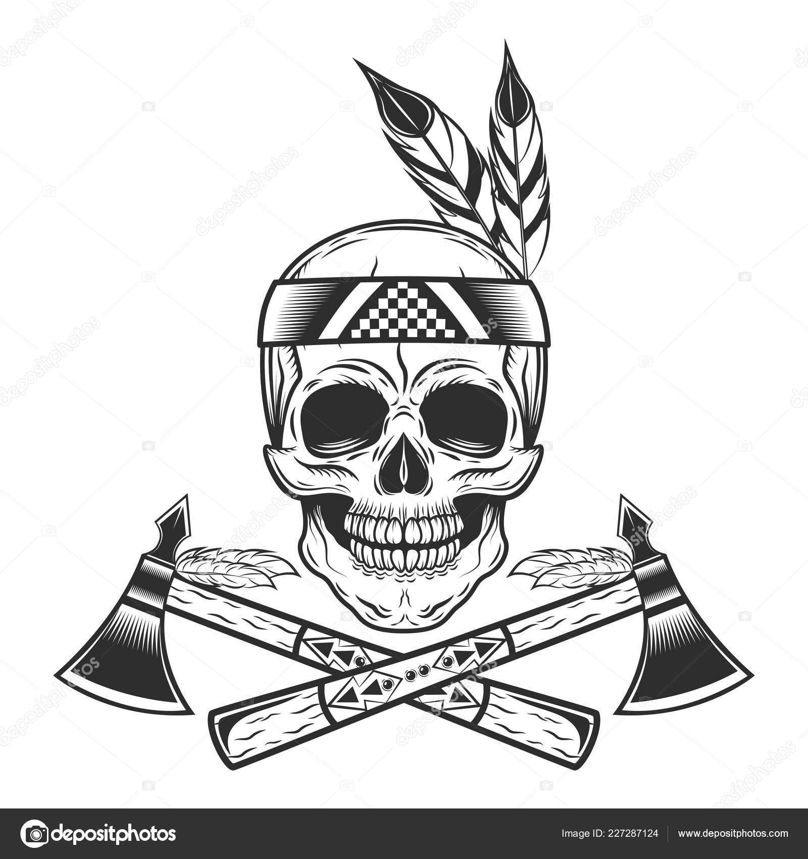 Skull American Indian Tribe Tomahawk Logo Vector Illustration ...