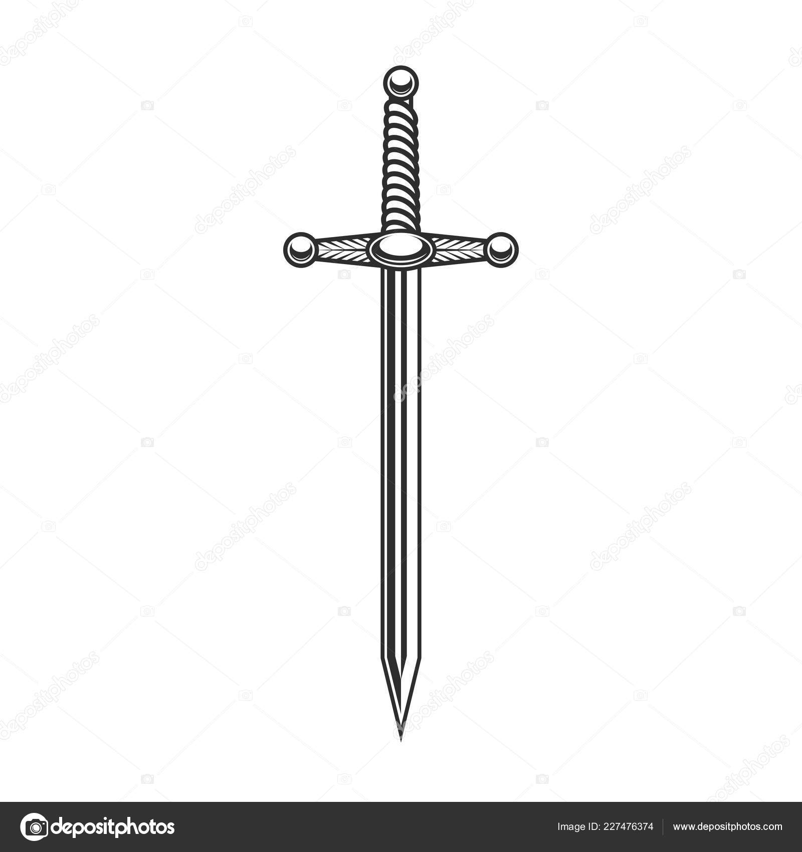 Vintage Knight Sword Monochrome Style Isolated Vector Illustration ...