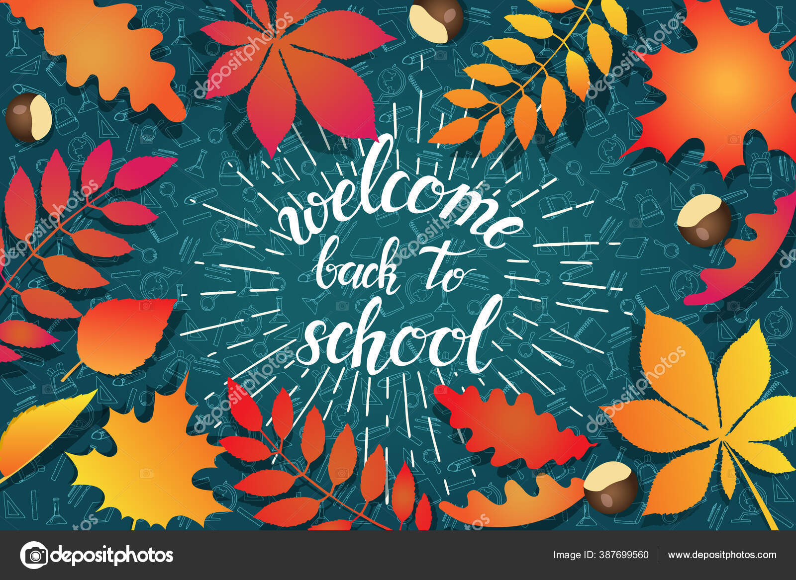 School Banner Hand Drawn School Icons Hand Made Lettering Autumn Stock ...
