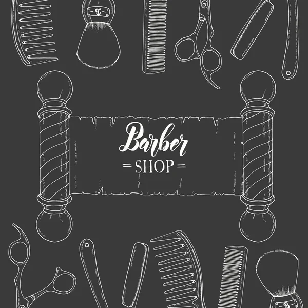 Hand Drawn Barber Shop Frame Razor Scissors Shaving Brush Comb Stock ...