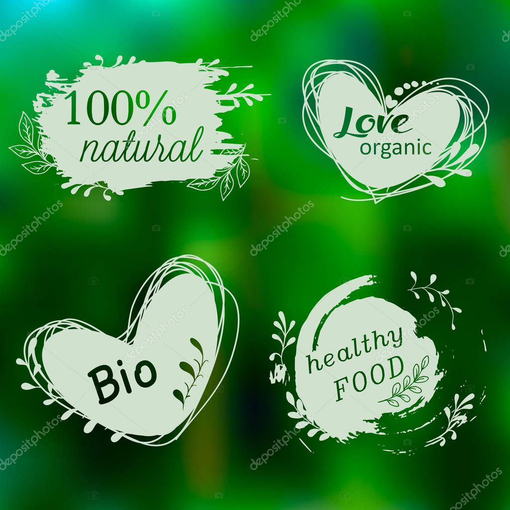 Conjunto de logos, iconos, elementos de diseño. Comida natural, comida ...