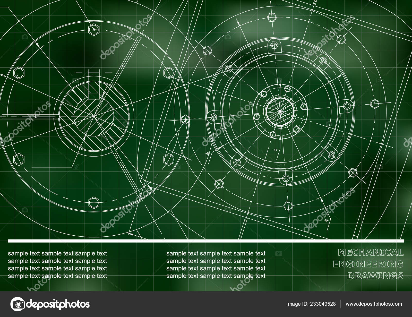 Vector Mechanical Engineering Drawings Green Background Grid Background ...