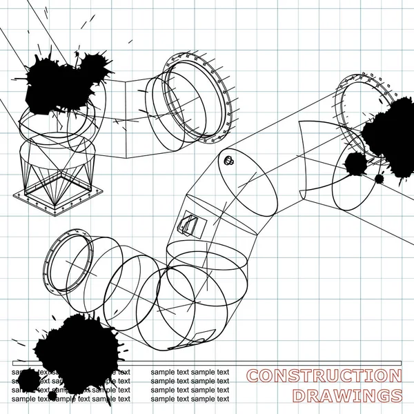 Drawings of steel structures. Pipes and pipe. 3d blueprint of steel ...
