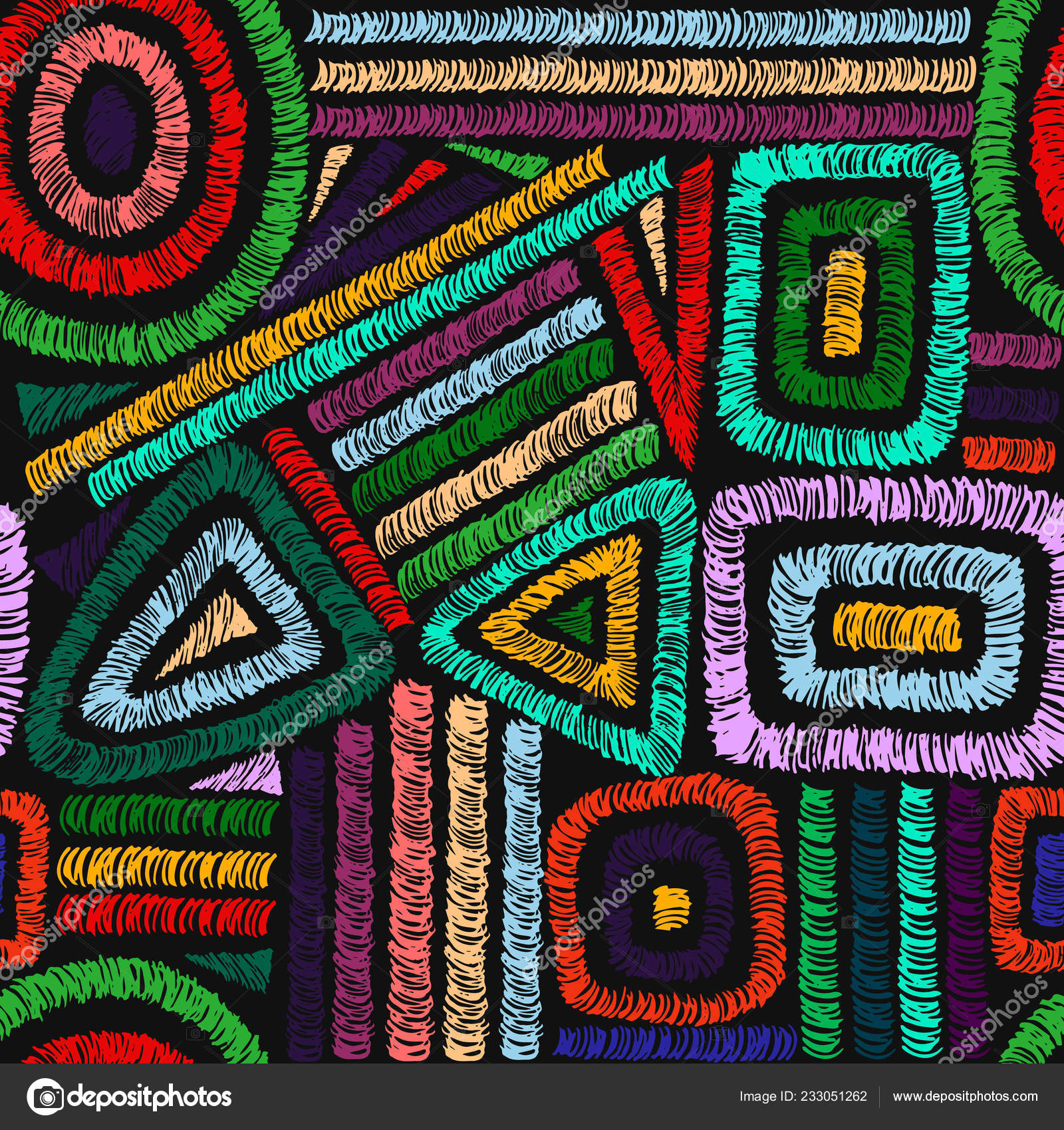 Embroidery Black Background Stitch Embroidery Colorful Seamless Pattern ...