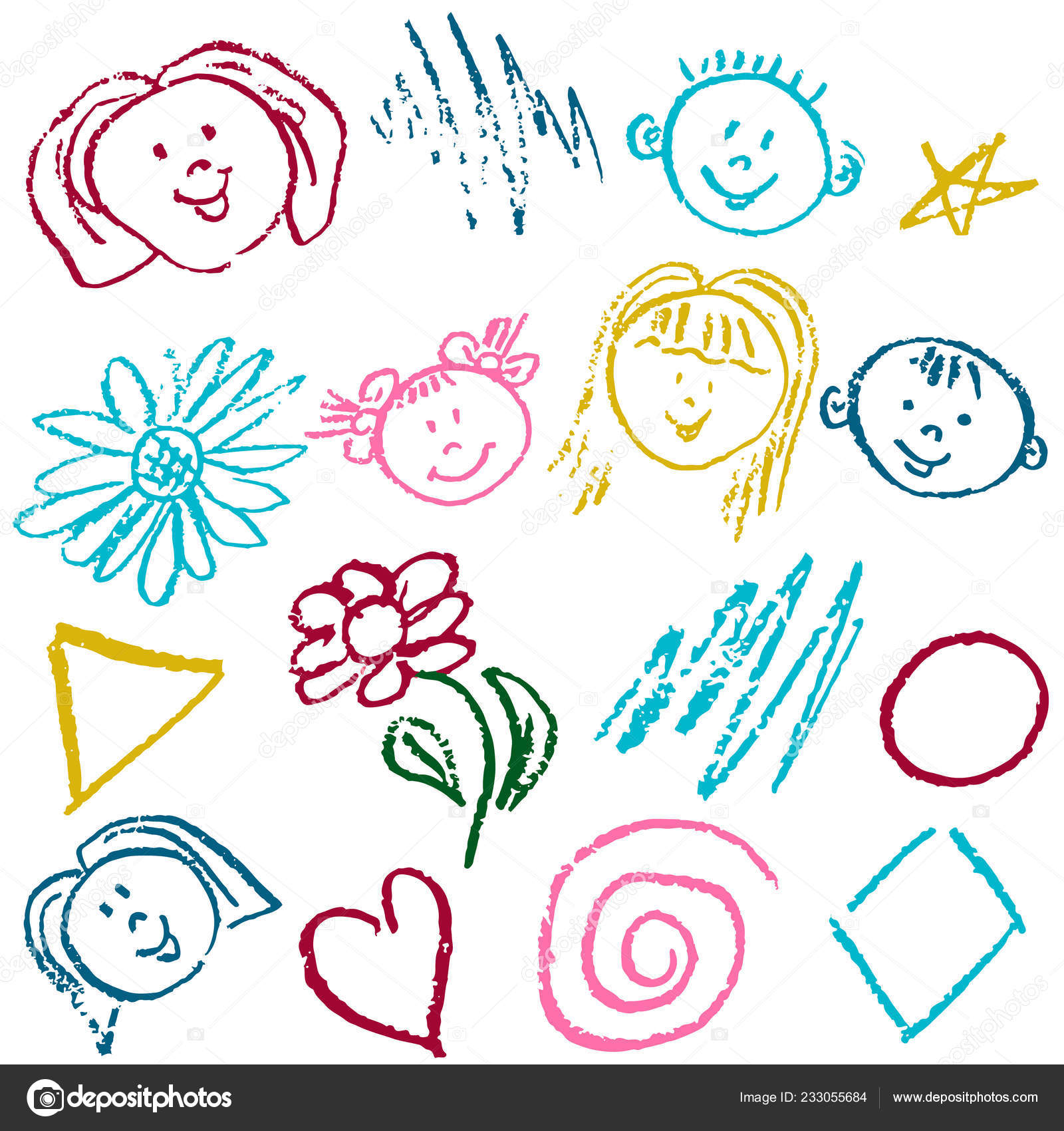 Children's Drawings Elements Design Postcards Backgrounds Packaging ...