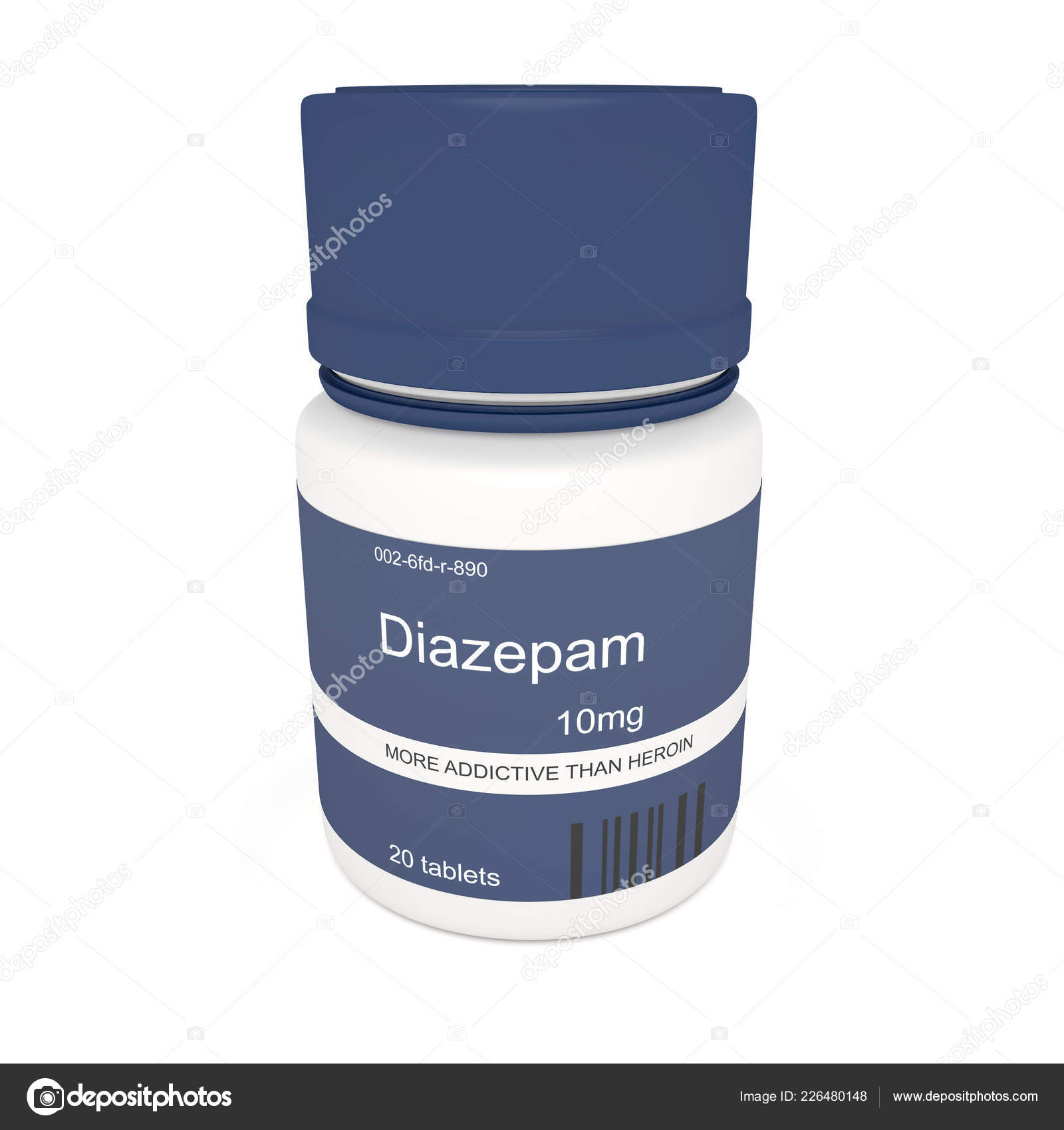 Blue Pill Bottle Diazepam Addiction, 3d illustration on white ...