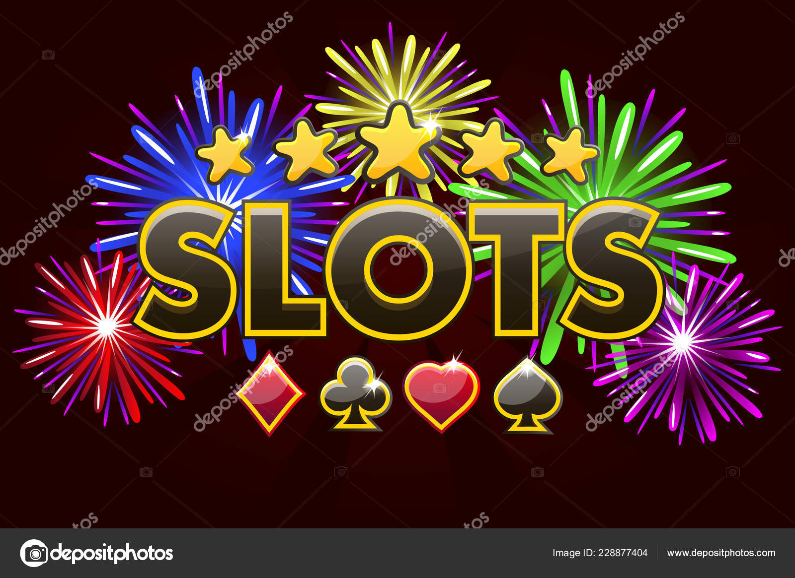 Screen logo slots, banner on red background with icons, stars and ...