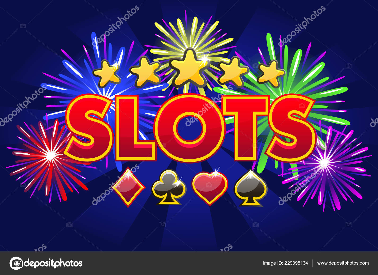 Screen logo Casino slots, banner on blue background with icons, stars ...