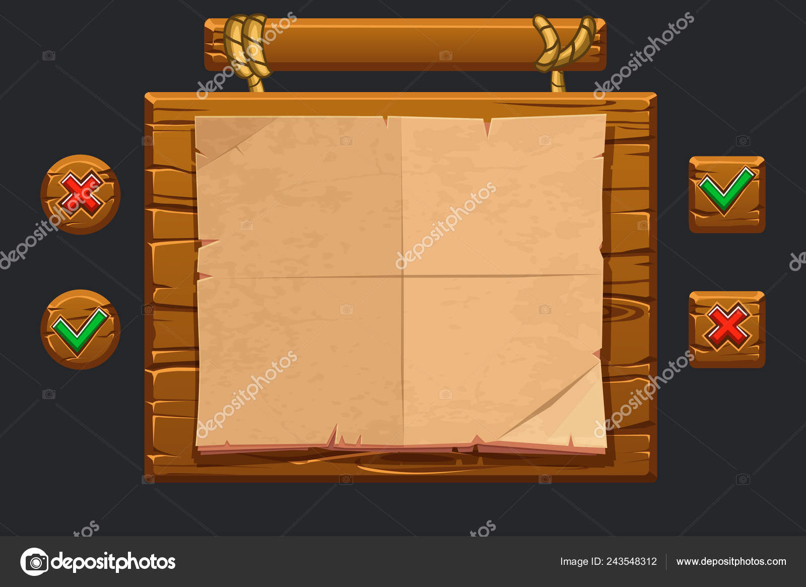 Vector game ui kit. Template wooden menu of graphical user interface ... Vector game ui kit. Template wooden menu of graphical user interface ...