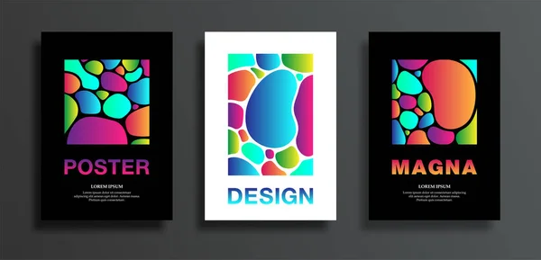 Set Poster Covers Colorful Plasma Drops Shapes Abstract Bright Liquid ...
