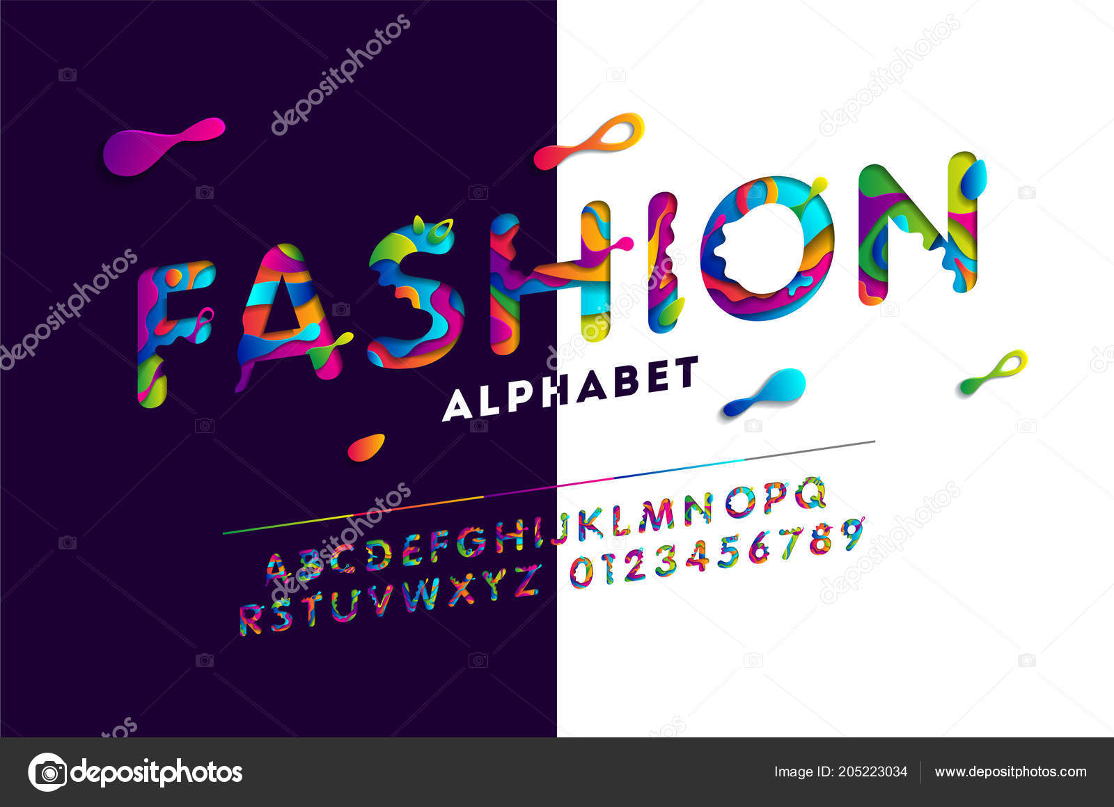Fashion stylized alphabet with colorful carved paper elements. Abstract ...