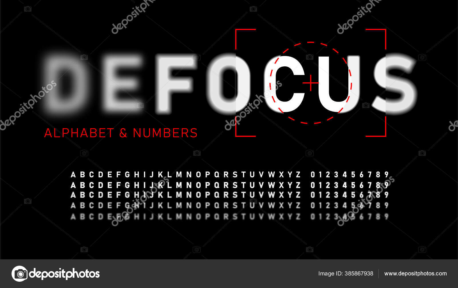Realistic Blurred Font Alphabet Focused Defocused Letters Numbers Bold ...