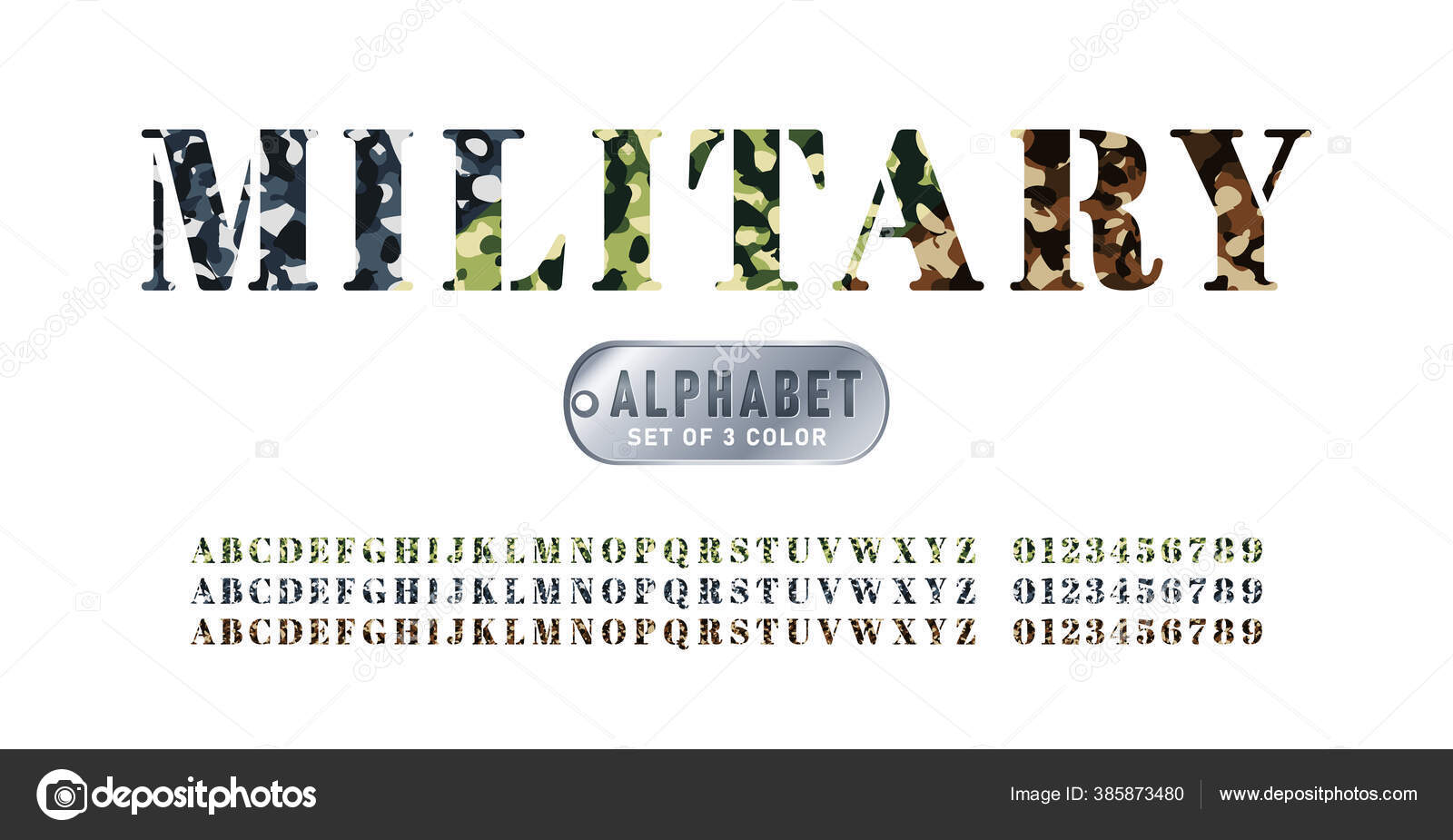 Conjunto Alfabetos Militares Colores Conjunto Letras Números Con Fondo ...