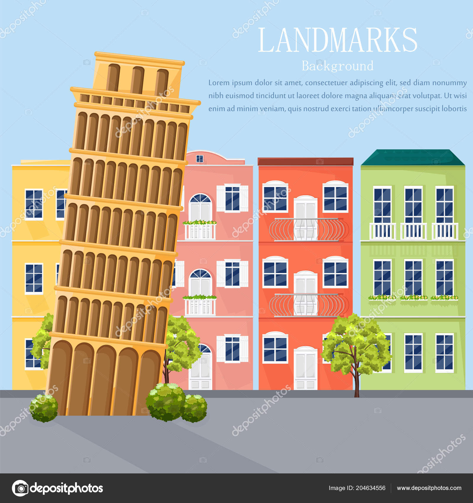 Italy cityscape architecture facades Vector. Colorful cartoon style ...