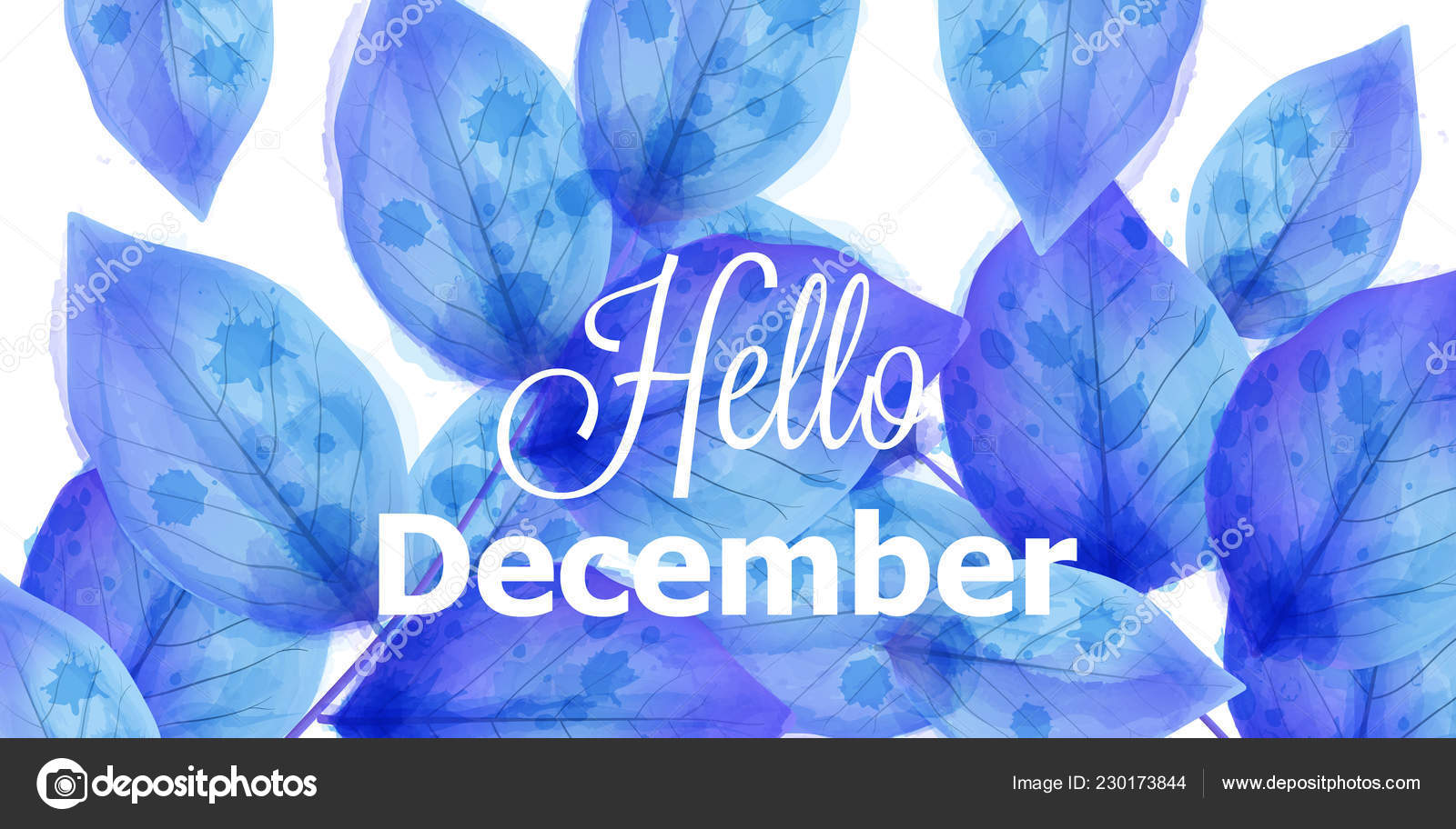 Hello December background with blue leaves Vector. Beautiful winter ...