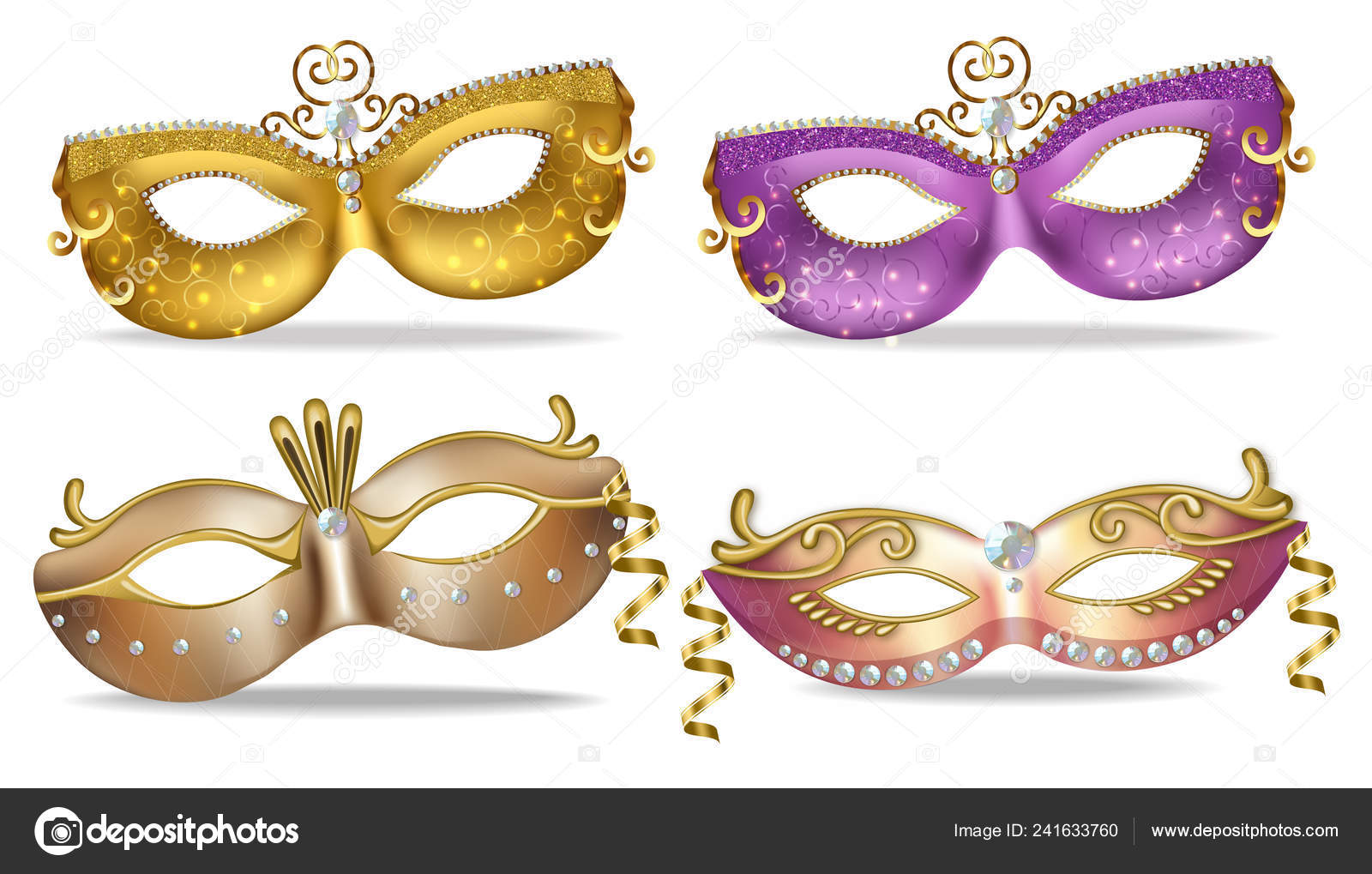 Purple Masquerade Invitation Close Up Of Masquerade Masks On Purple