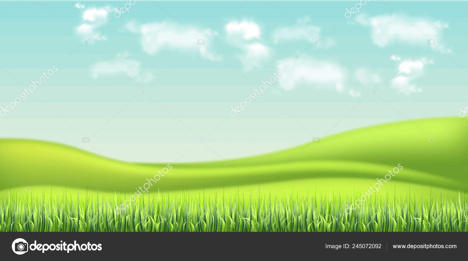 Green field and sky background Vector realistic. detailed 3d ...