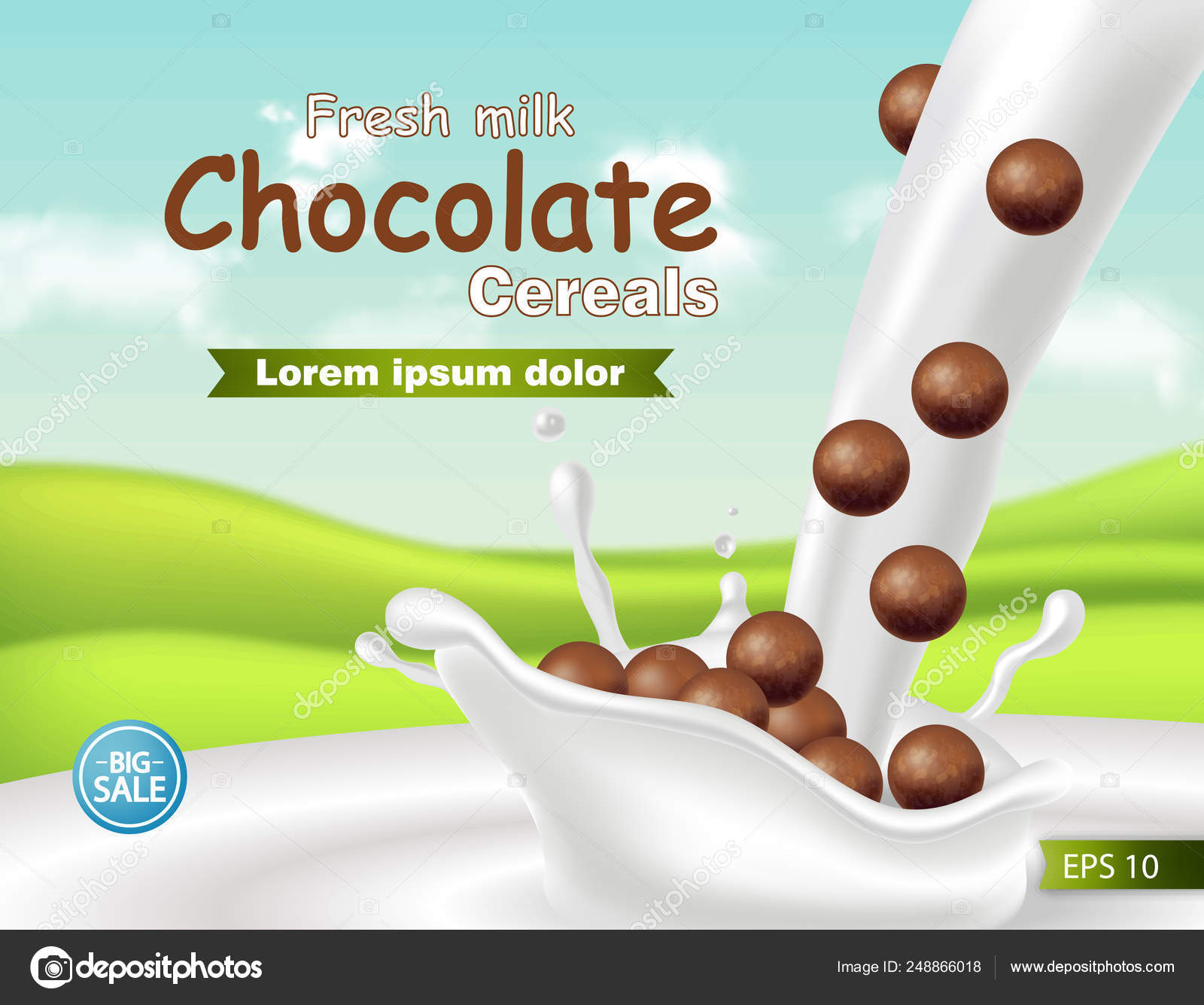 Coklat sereal dalam susu percikan Vektor realistik mock up. Desain ...