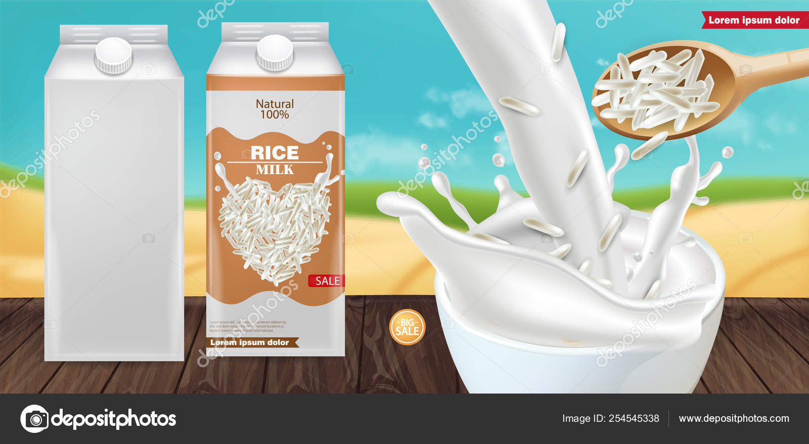 Rice milk splash mock up Vector realistic. Product placement advertise ...