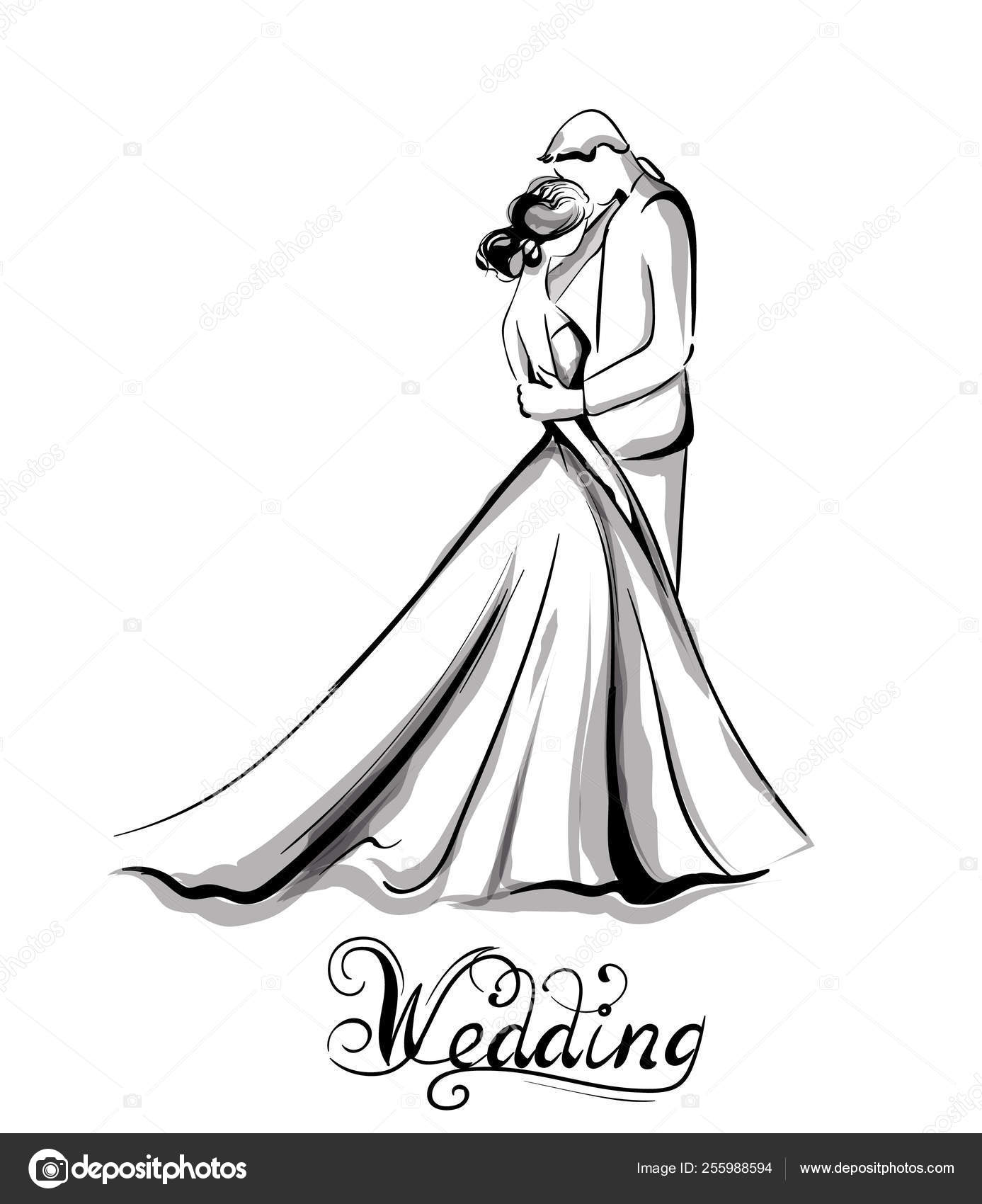 Wedding Couple Silhouette Vector Line Art Beautiful Bride And Groom